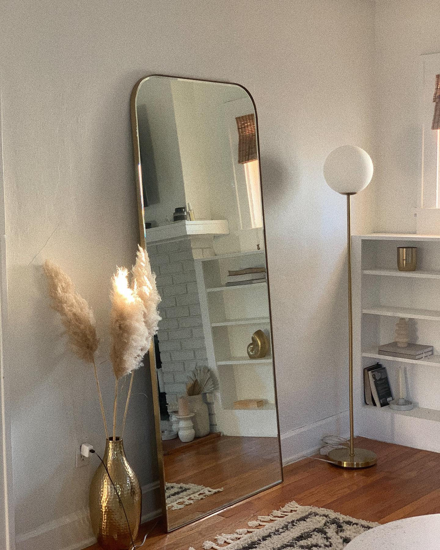 Edge Brass Arch Rectangle Floor Mirror 32"x76" + Reviews | Crate & Barrel