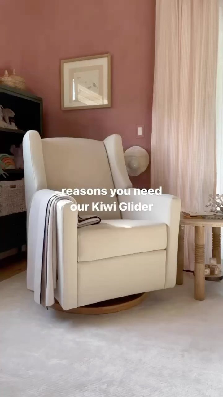 Babyletto Kiwi Grey Nursery Power Glider Recliner Chair with Natural Wood Base